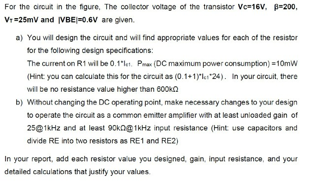 VCC=24V R1 RC Q1 2N2222 R2 RE For the circuit in | Chegg.com
