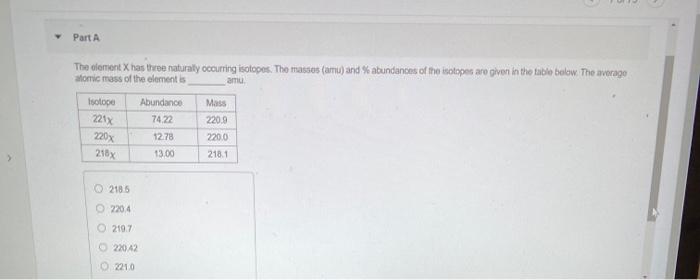 Solved Part A The element X has three naturally occurring | Chegg.com