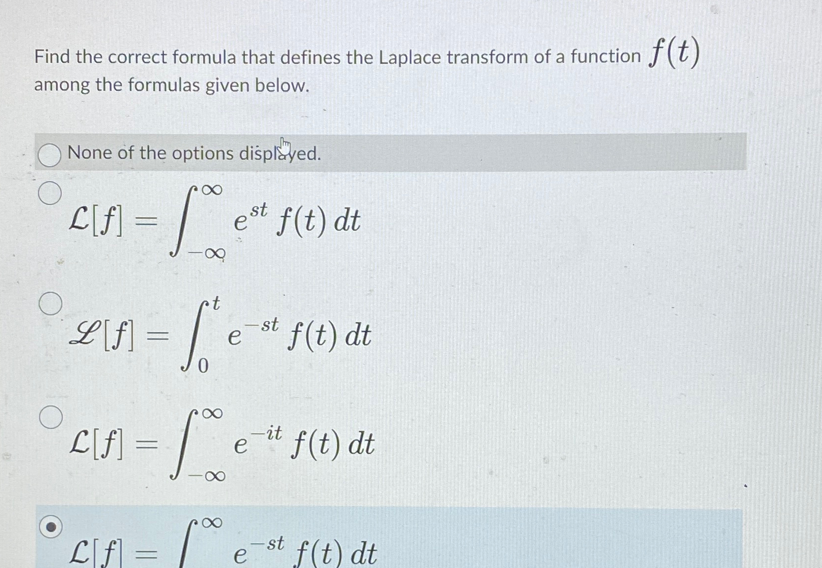 Solved Find the correct formula that defines the Laplace | Chegg.com