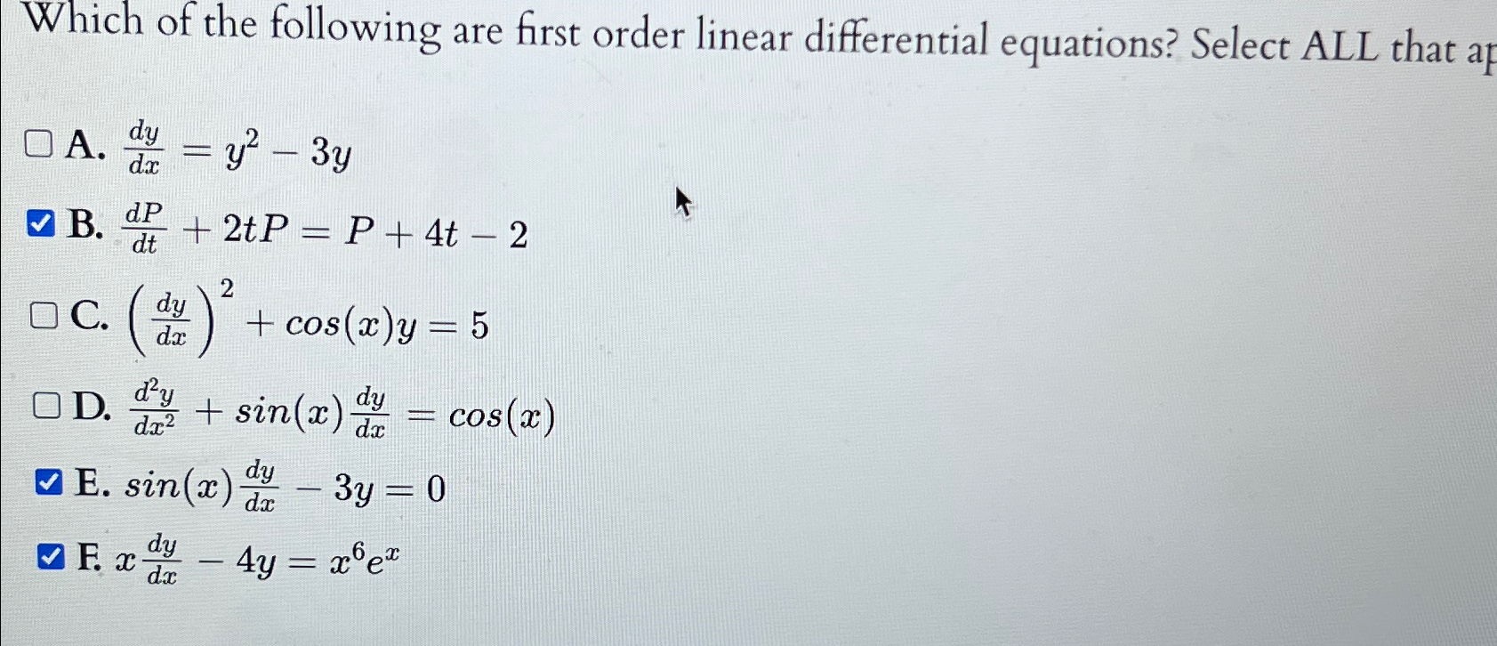 Solved Which of the following are first order linear | Chegg.com