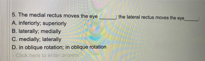 Solved ; the lateral rectus moves the eye 5. The medial | Chegg.com