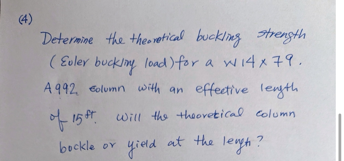 Solved (4) ﻿Determine the theoretical buckling strength | Chegg.com