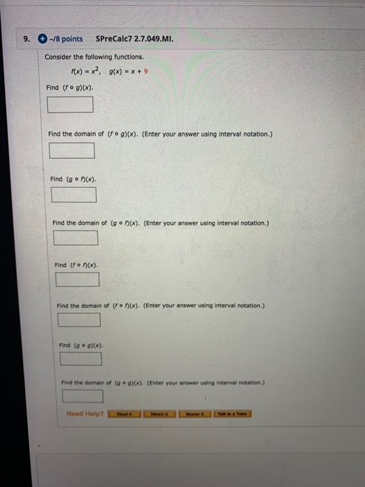 Solved 9. -/8 points SPreCalc7 2.7.049.MI. Consider the | Chegg.com