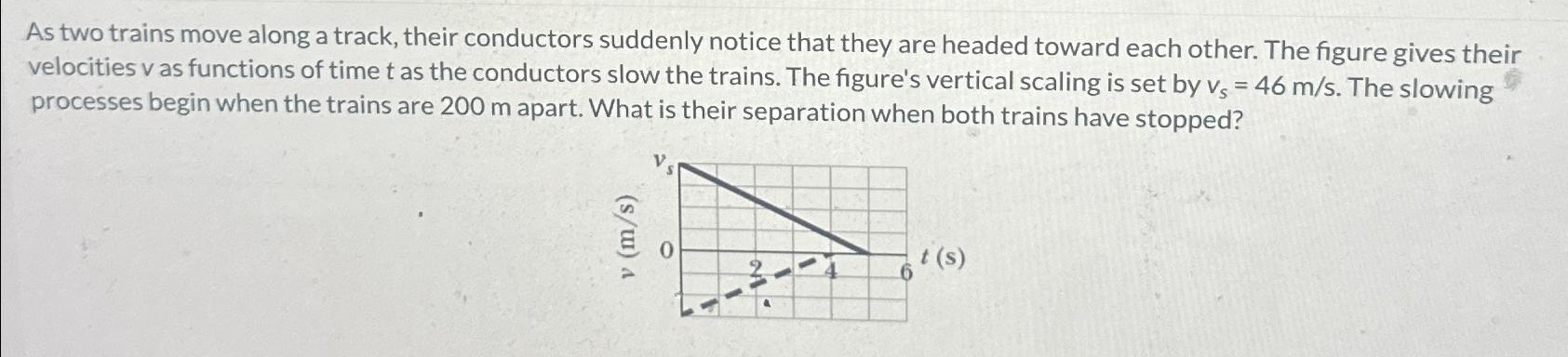 Solved As two trains move along a track, their conductors | Chegg.com