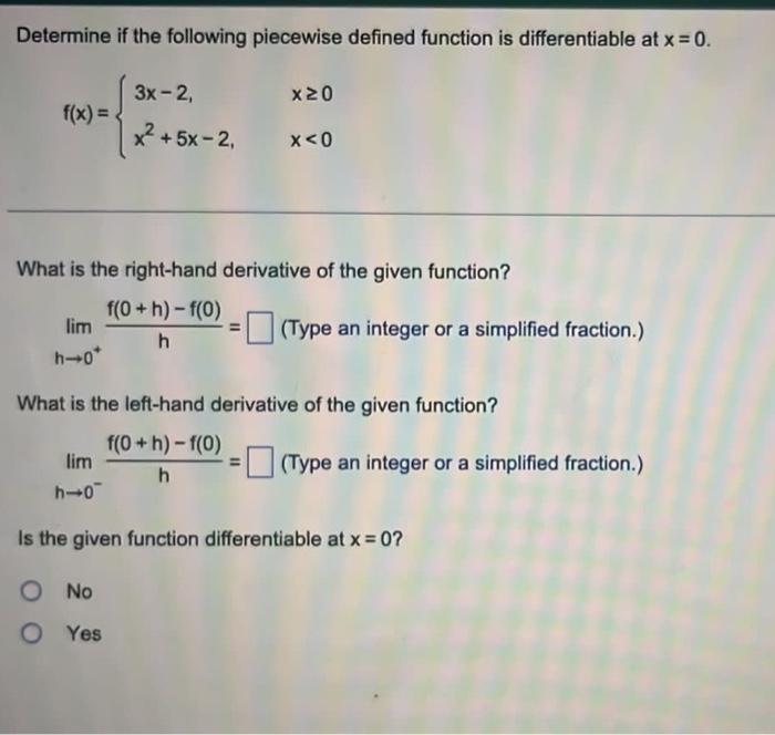 Solved Determine if the following piecewise defined function | Chegg.com