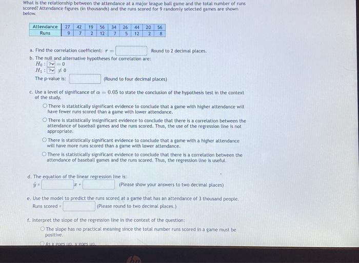 Solved What is the relationship between the attendance at a | Chegg.com