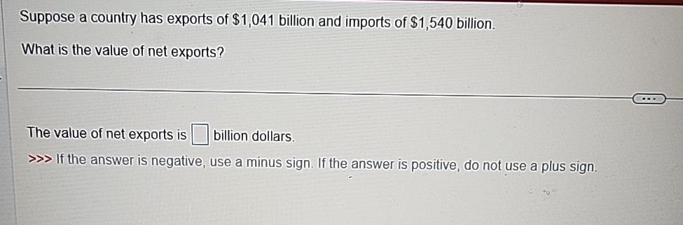 Solved Suppose a country has exports of $1,041 ﻿billion and | Chegg.com