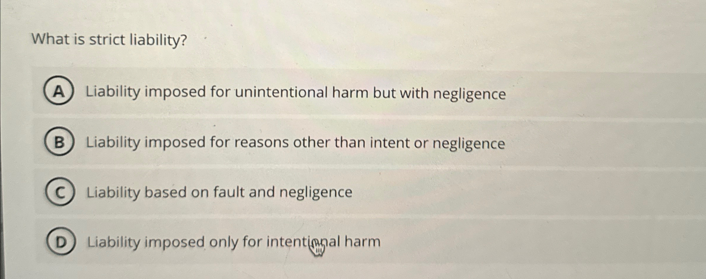 Solved What is strict liability?Liability imposed for | Chegg.com