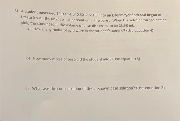 Solved equation 4: moles= Molarity (M) x Liters of Solution | Chegg.com