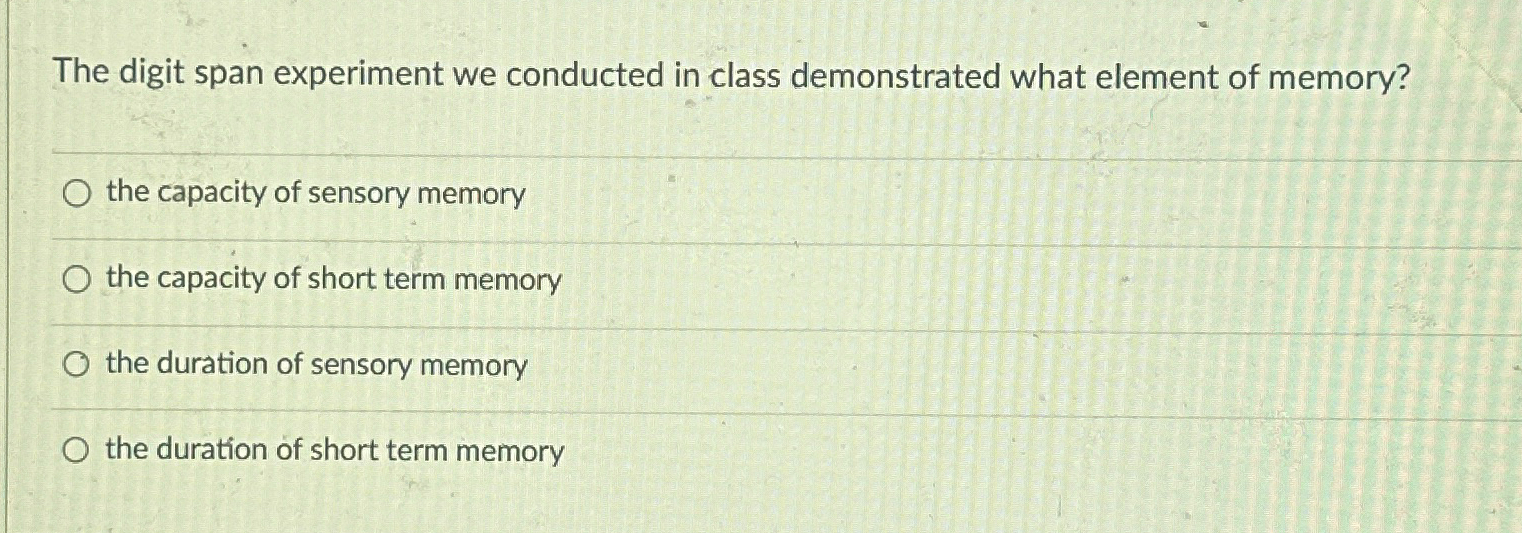 Solved The digit span experiment we conducted in class | Chegg.com