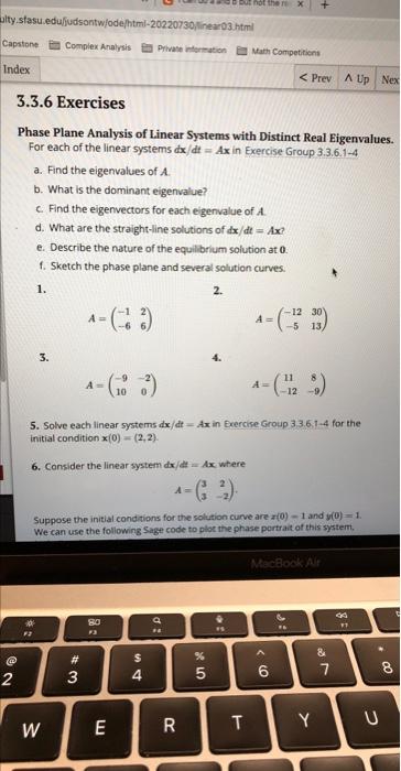 Phase Plane Analysis of Linear Systems with Distinct | Chegg.com