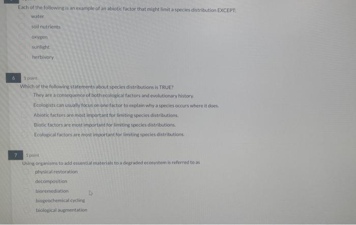 Solved Each of the following is an example of an abiotic | Chegg.com