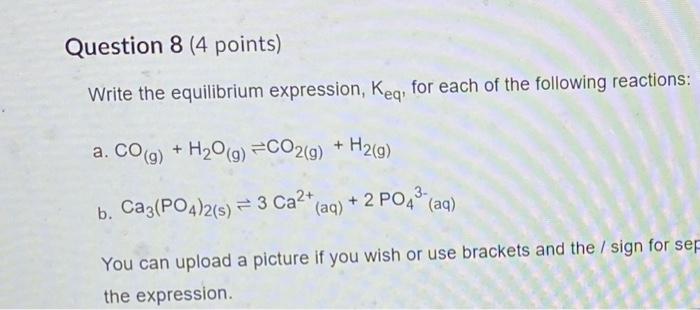 Solved Write the equilibrium expression, Keq, for each of | Chegg.com