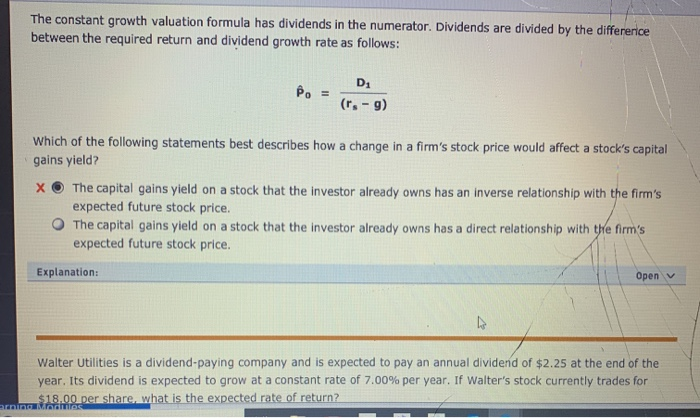 Solved The constant growth valuation formula has dividends | Chegg.com