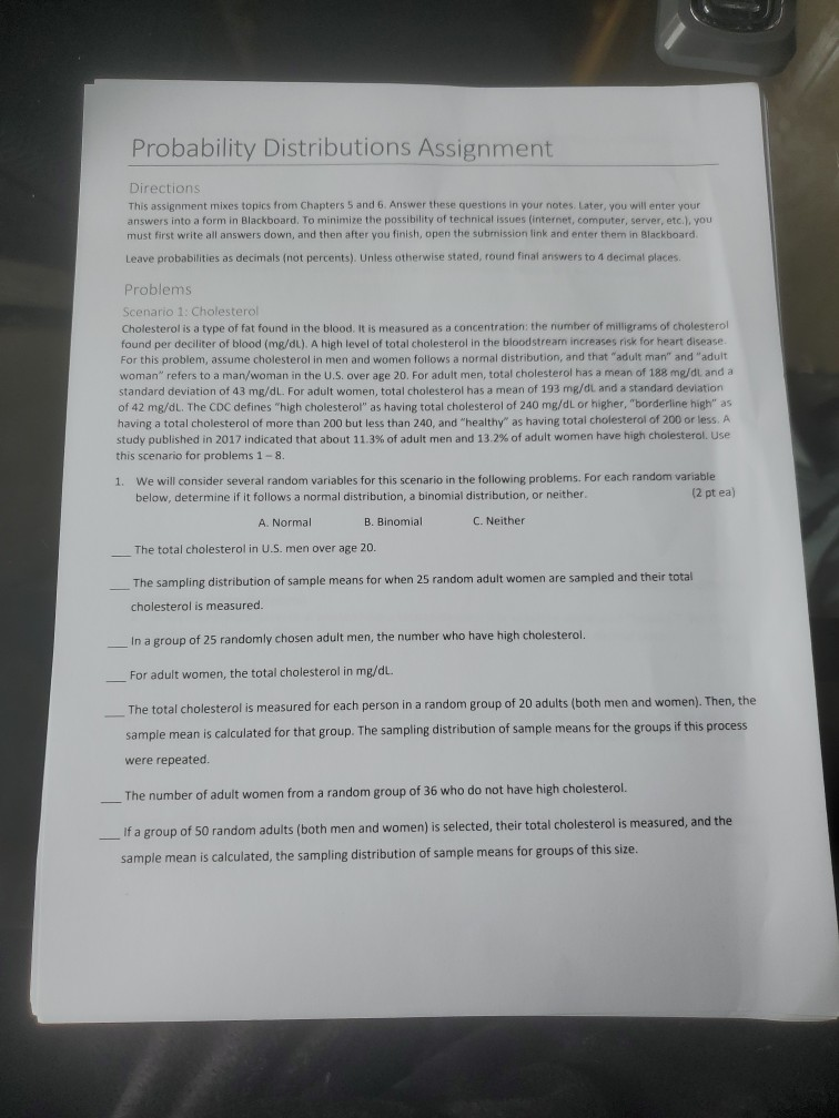 Solved Probability Distributions Assignment Directions This | Chegg.com