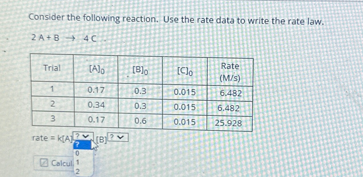 Solved Consider the following reaction. Use the rate data to | Chegg.com Solved Consider the following reaction. Use the rate data to | Chegg.com