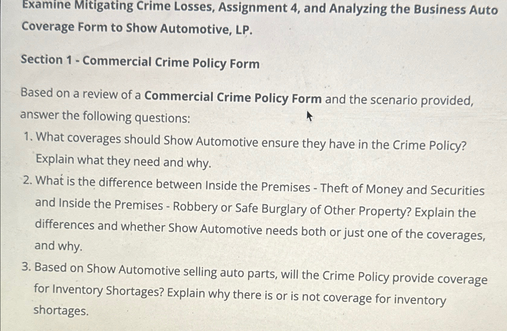 Solved Examine Mitigating Crime Losses, Assignment 4, ﻿and | Chegg.com
