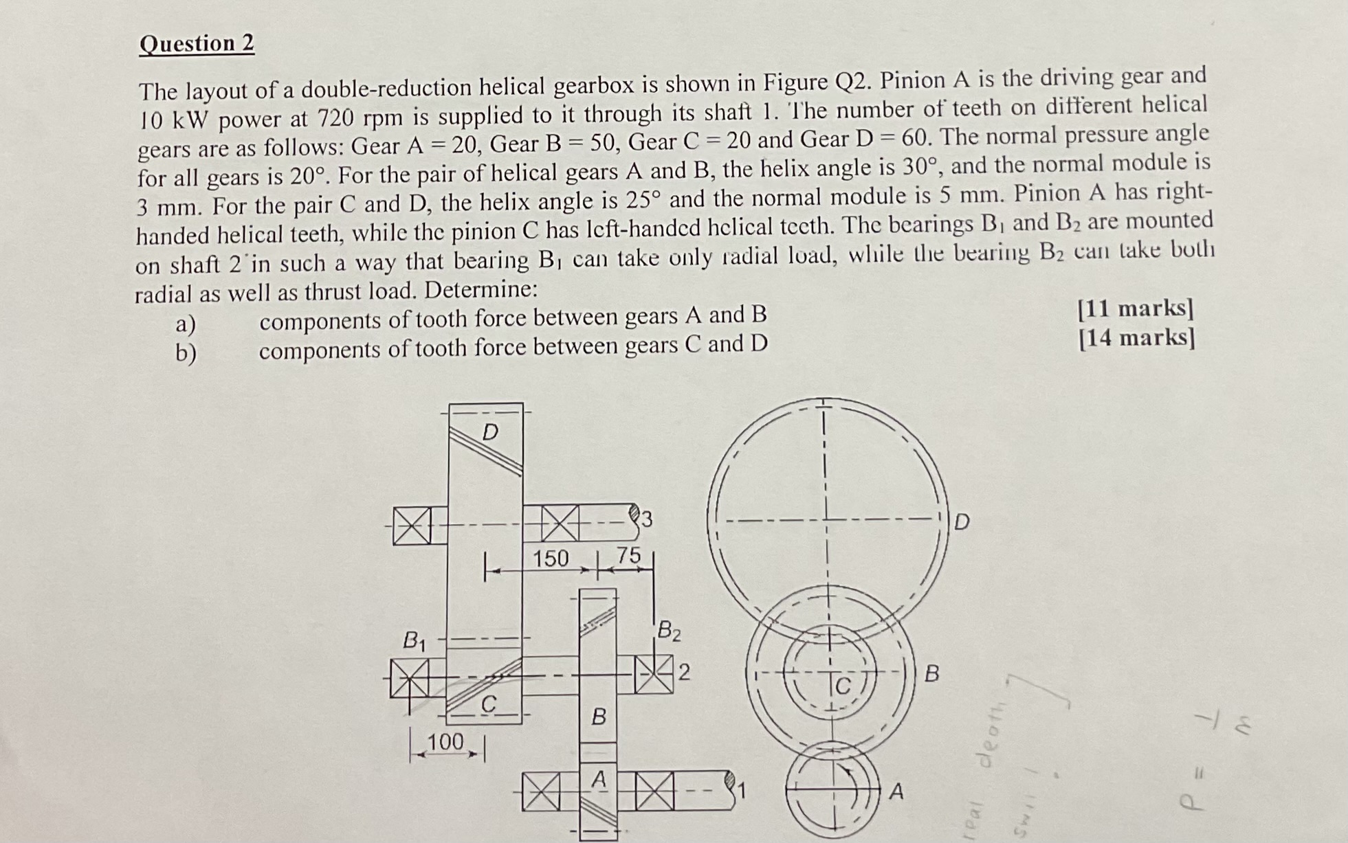 Solved Question 2 ﻿The layout of a double-reduction helical | Chegg.com