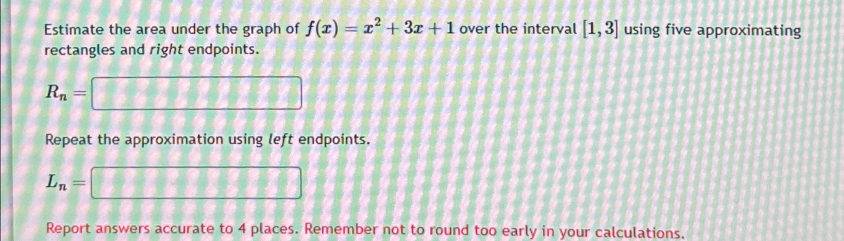 Solved Estimate the area under the graph of f(x)=x2+3x+1 | Chegg.com