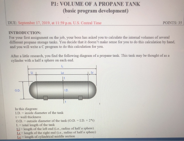 Solved P1: VOLUME OF A PROPANE TANK (basic program | Chegg.com