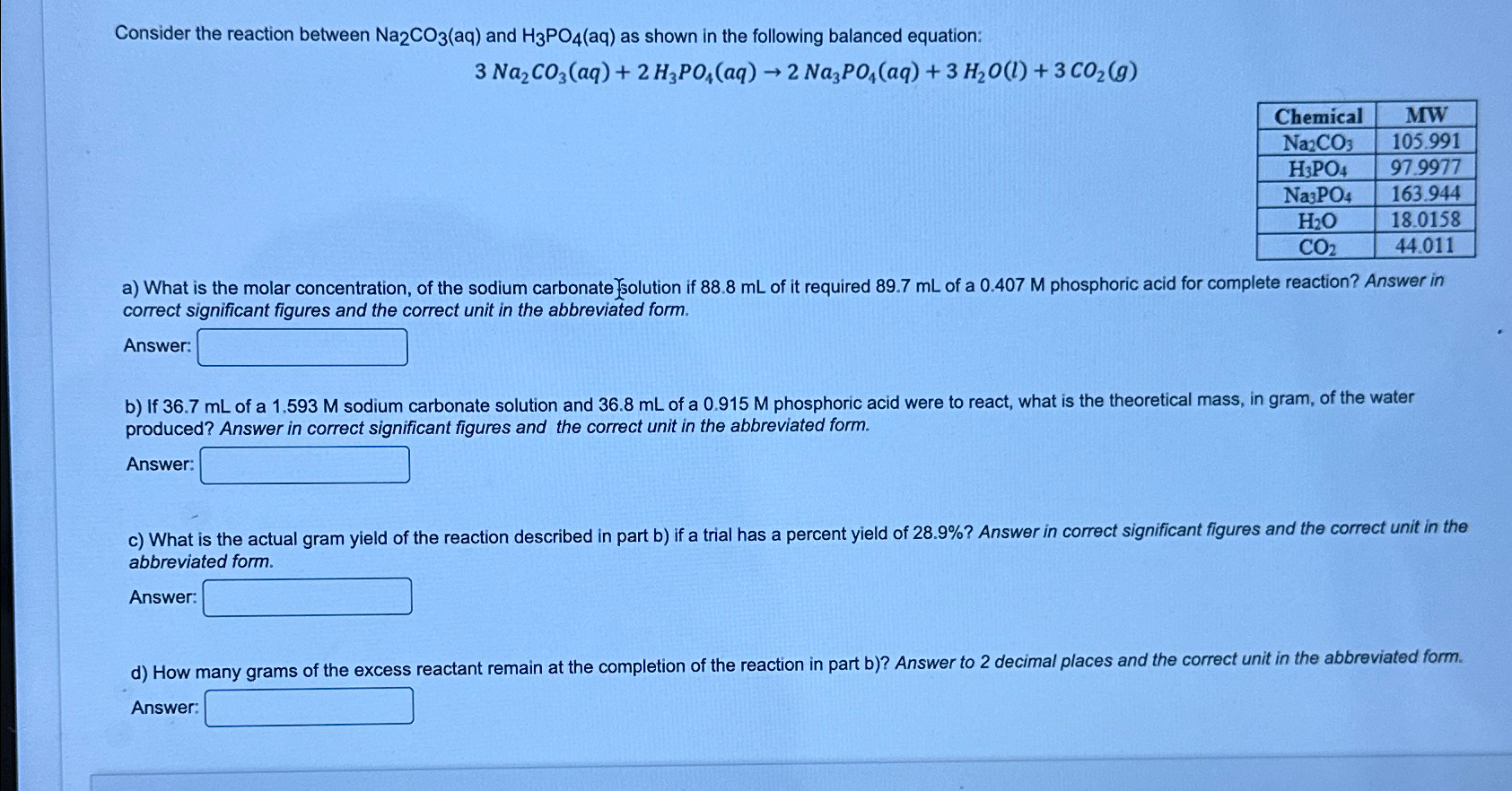 Solved Consider the reaction between Na2CO3(aq) ﻿and | Chegg.com