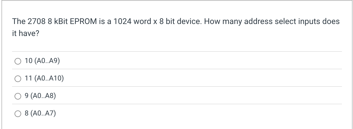 Solved The 27088 ﻿kBit EPROM is a 1024 ﻿word x 8 ﻿bit | Chegg.com