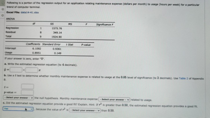 Solved Following is a portion of the regression output for | Chegg.com