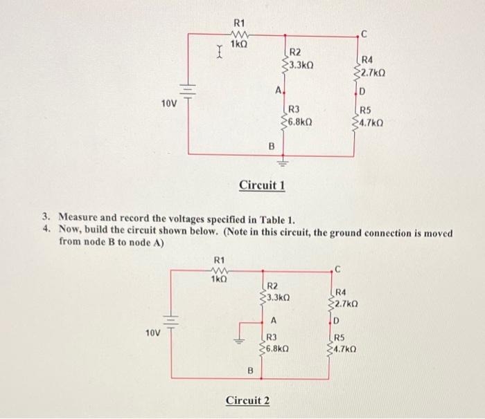 Solved Table 1 Measured Theoretical Voltage VA VB Vc VD VAB | Chegg.com