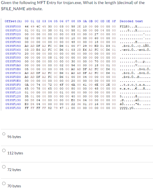 Solved Given the following MFT Entry for trojan.exe, What is | Chegg.com