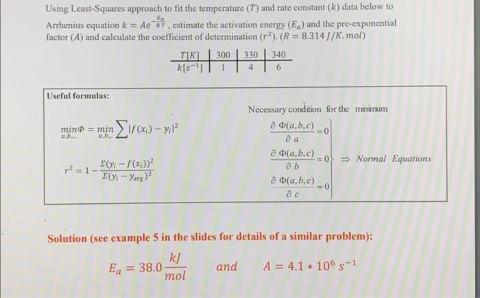 Solved Using Least-Squares approach to fit the temperature | Chegg.com