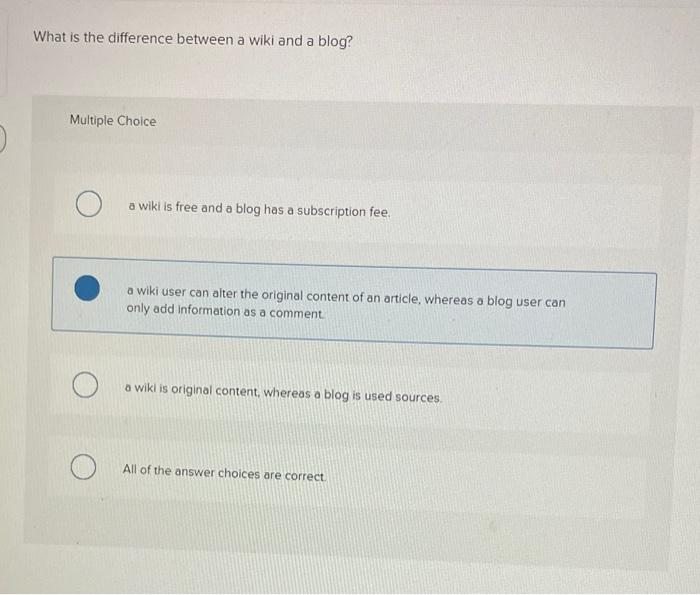 Solved What is the difference between a wiki and a blog? | Chegg.com