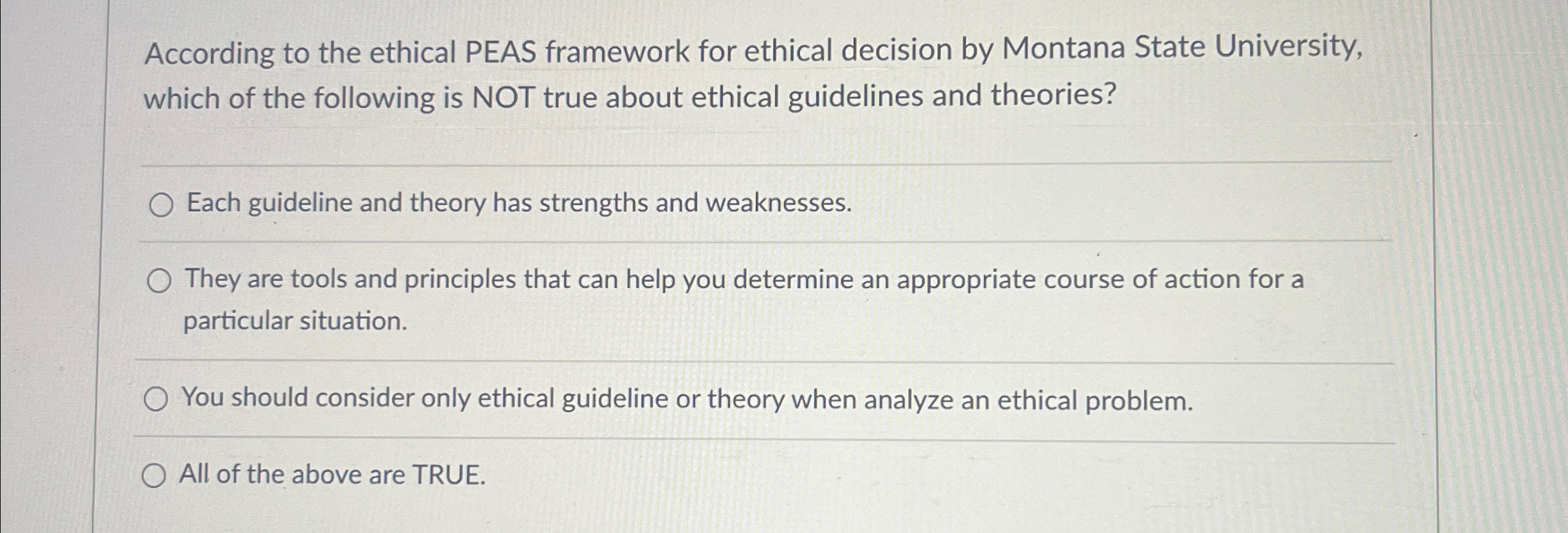 Solved According to the ethical PEAS framework for ethical | Chegg.com