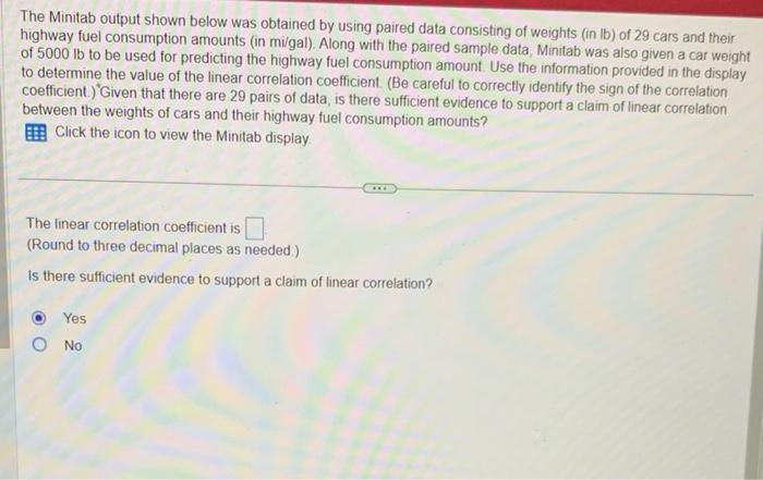 Solved The Minitab output shown below was obtained by using | Chegg.com