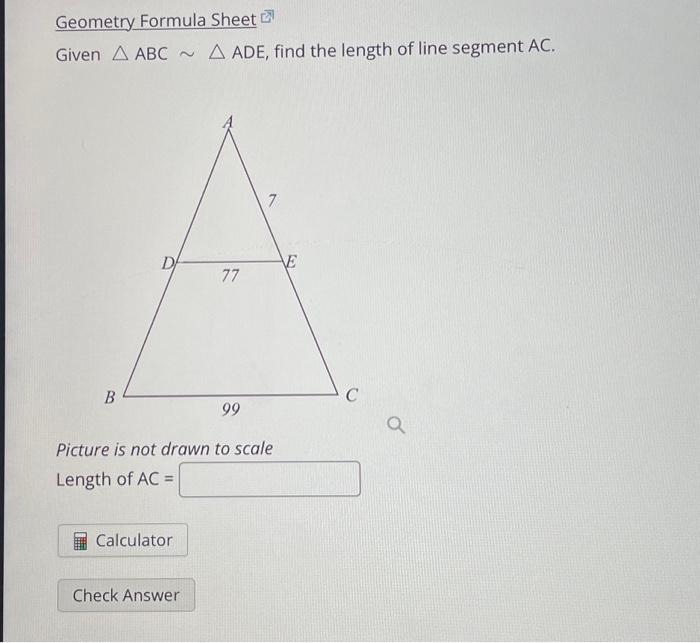 Solved Given ABC∼ ADE, find the length of line segment AC. | Chegg.com