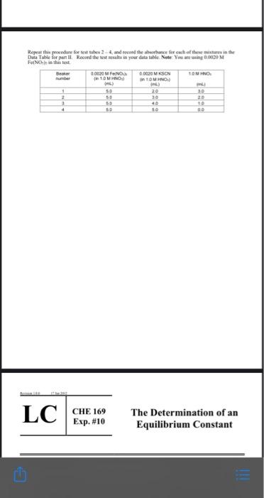 Solved LC CHE 169 Exp. #10 The Determination of an | Chegg.com