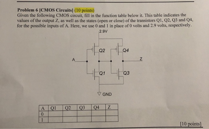 Solved Problem 6 [CMOS Circuits) (10 points) Given the | Chegg.com