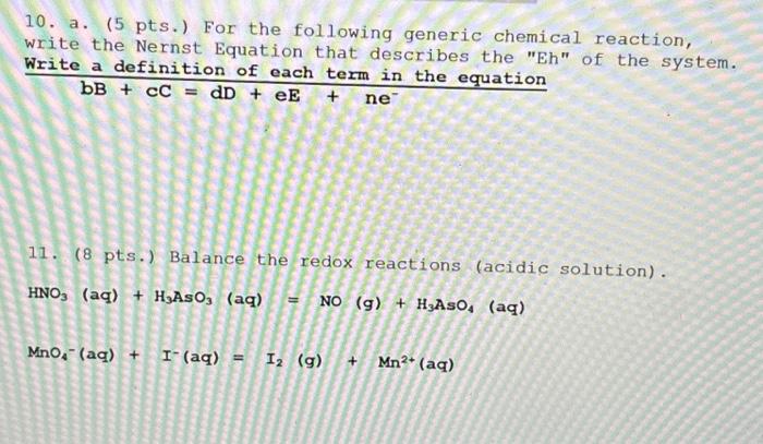 10. a. (5 pts.) For the following generic chemical | Chegg.com