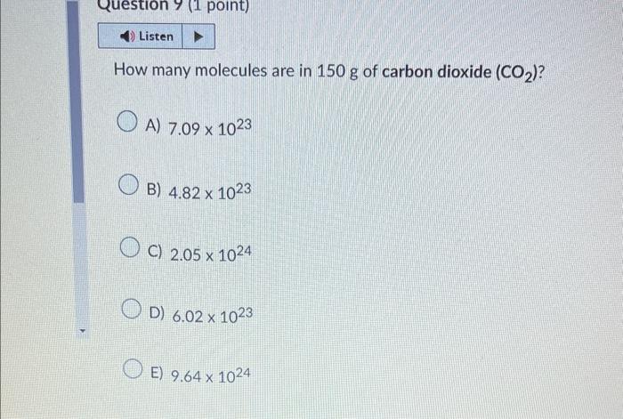 Solved How many molecules are in 150 g of carbon dioxide | Chegg.com