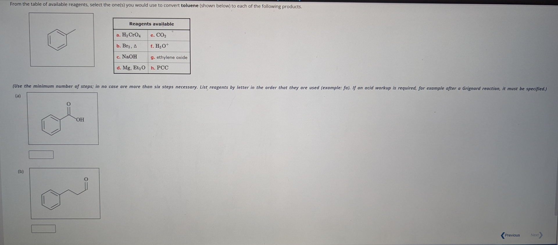 Solved From the table of available reagents, select the | Chegg.com
