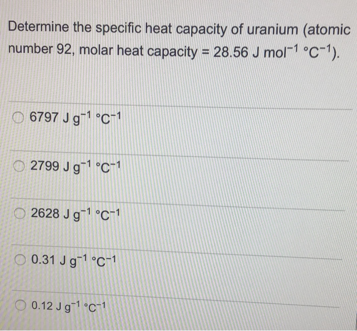 Solved Determine the specific heat capacity of uranium | Chegg.com