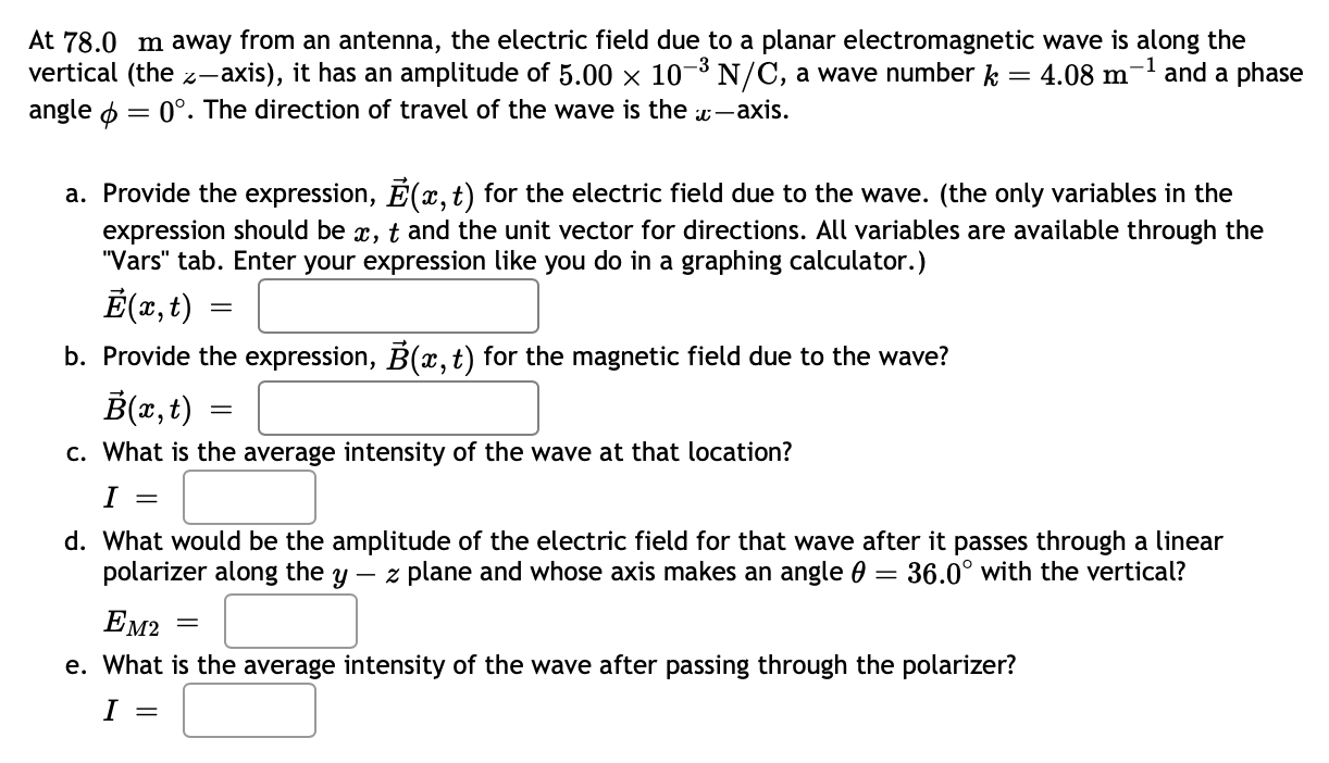 Solved At 78.0m ﻿away from an antenna, the electric field | Chegg.com
