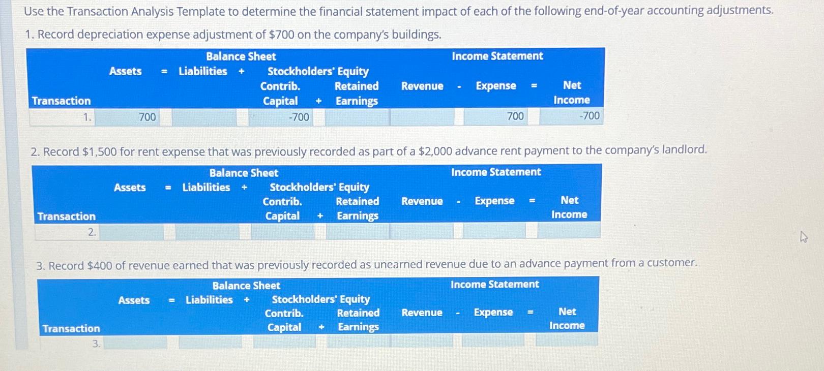 Solved Use the Transaction Analysis Template to determine | Chegg.com