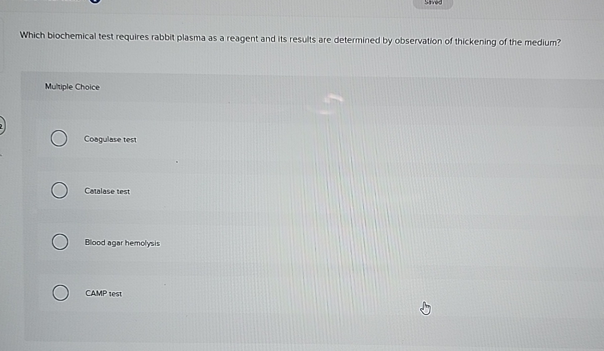 Solved SavedWhich biochemical test requires rabbit plasma as | Chegg.com