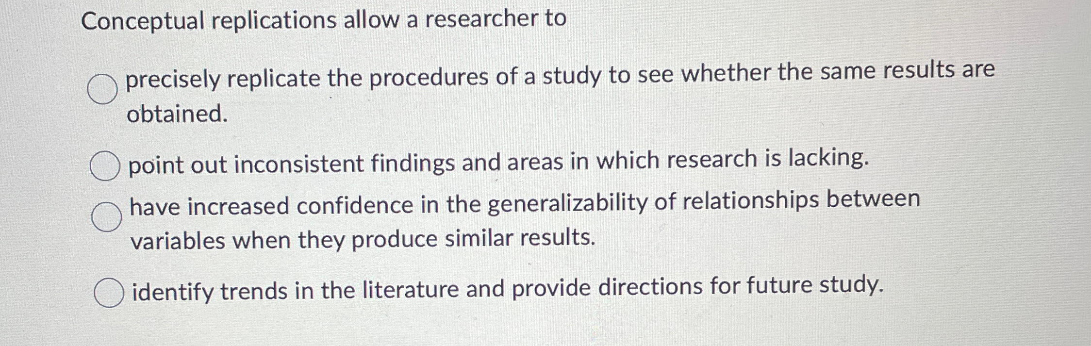 Solved Conceptual replications allow a researcher | Chegg.com