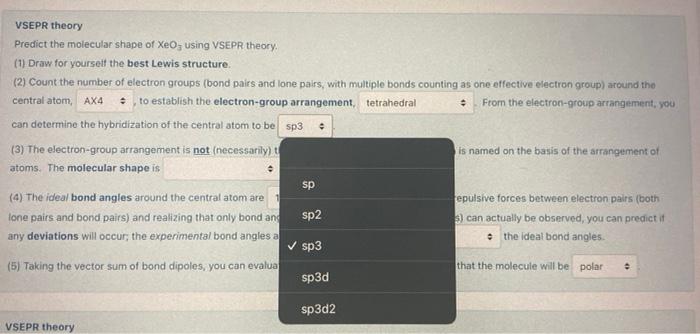 Solved SEPR theory redict the molecular shape of XeO3 using | Chegg.com