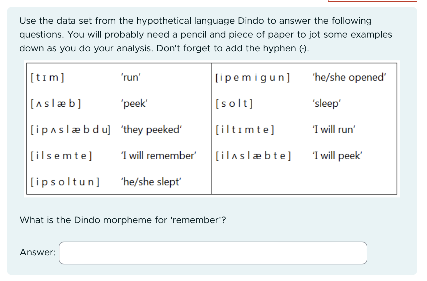 Solved Use the data set from the hypothetical language Dindo | Chegg.com