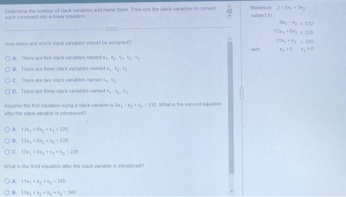 Solved Determine the number of slack variables and name | Chegg.com