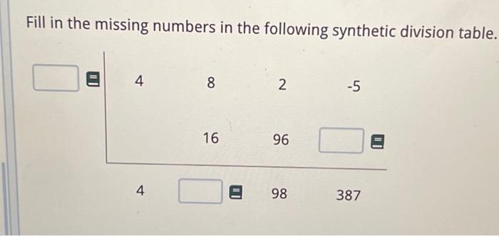 Fill in the missing numbers in the following | Chegg.com