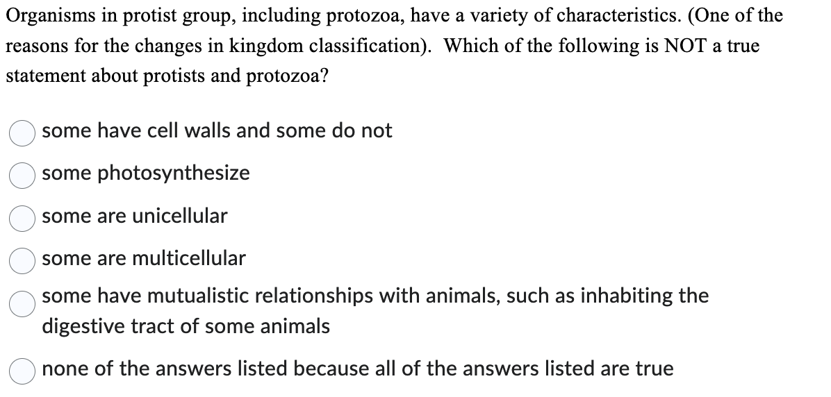 Solved Organisms in protist group, including protozoa, have | Chegg.com
