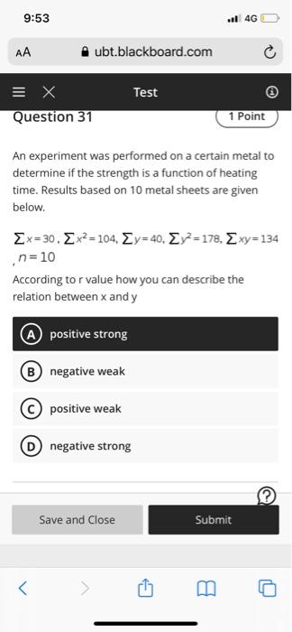 Solved 9:52 1 4G АА. ubt.blackboard.com EX Test An | Chegg.com